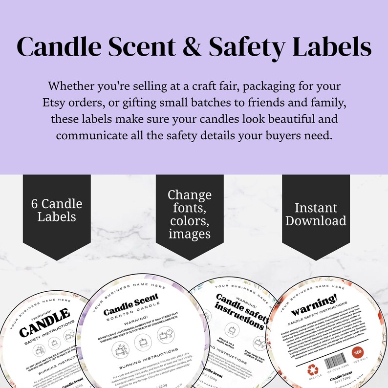 Warning Labels for Candles, Printable Round Safety Instructions ...