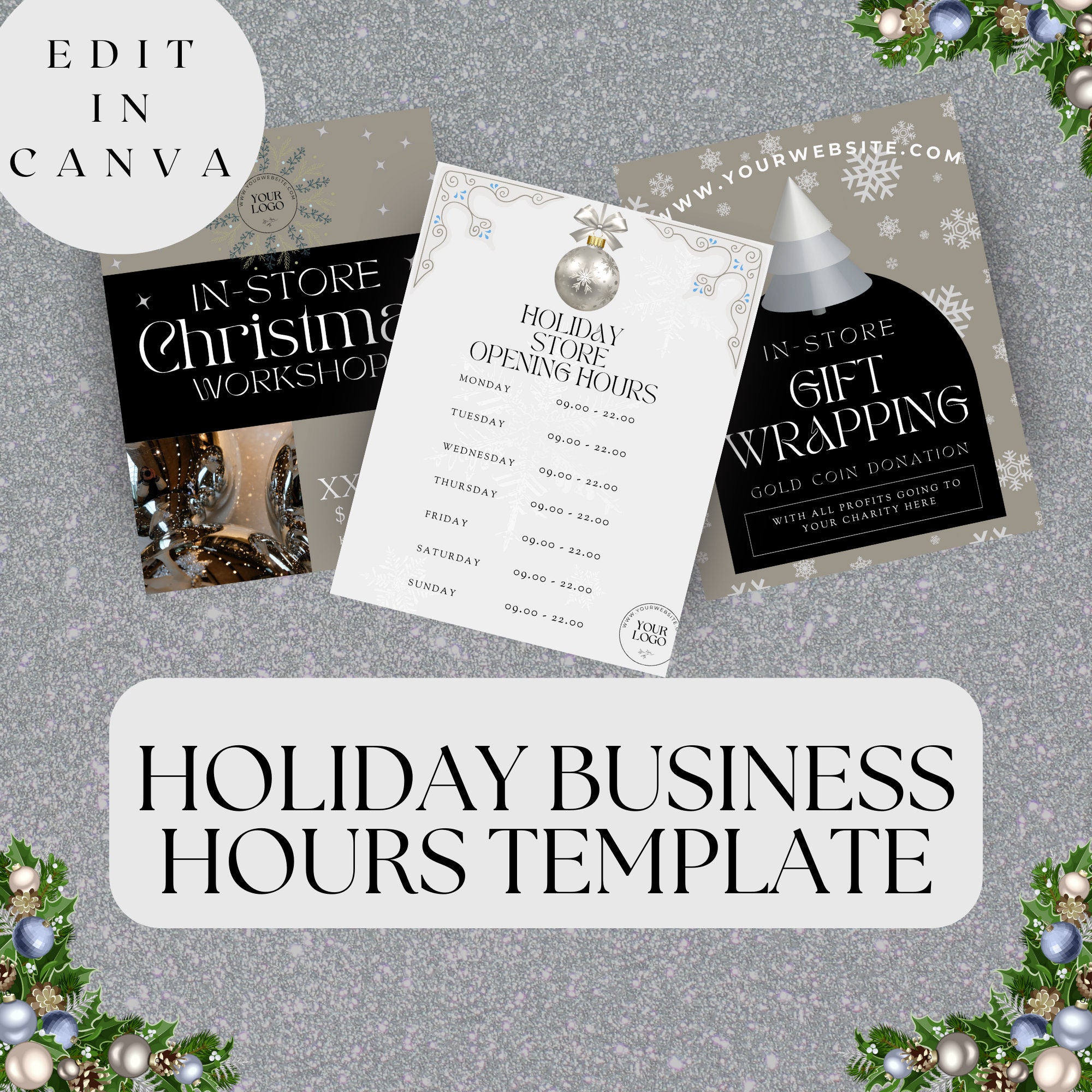 Holiday Store Hours Template | Store Hours Sign | Christmas Hours Sign ...