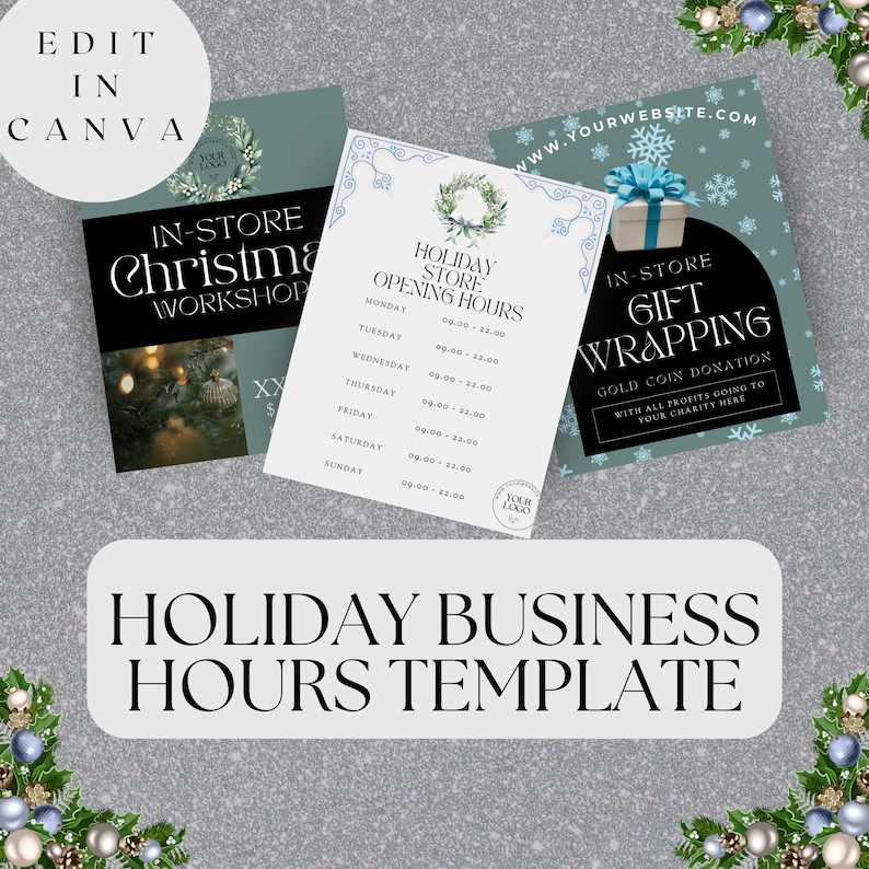 Holiday Store Hours Template | Store Hours Sign | Christmas Hours Sign ...