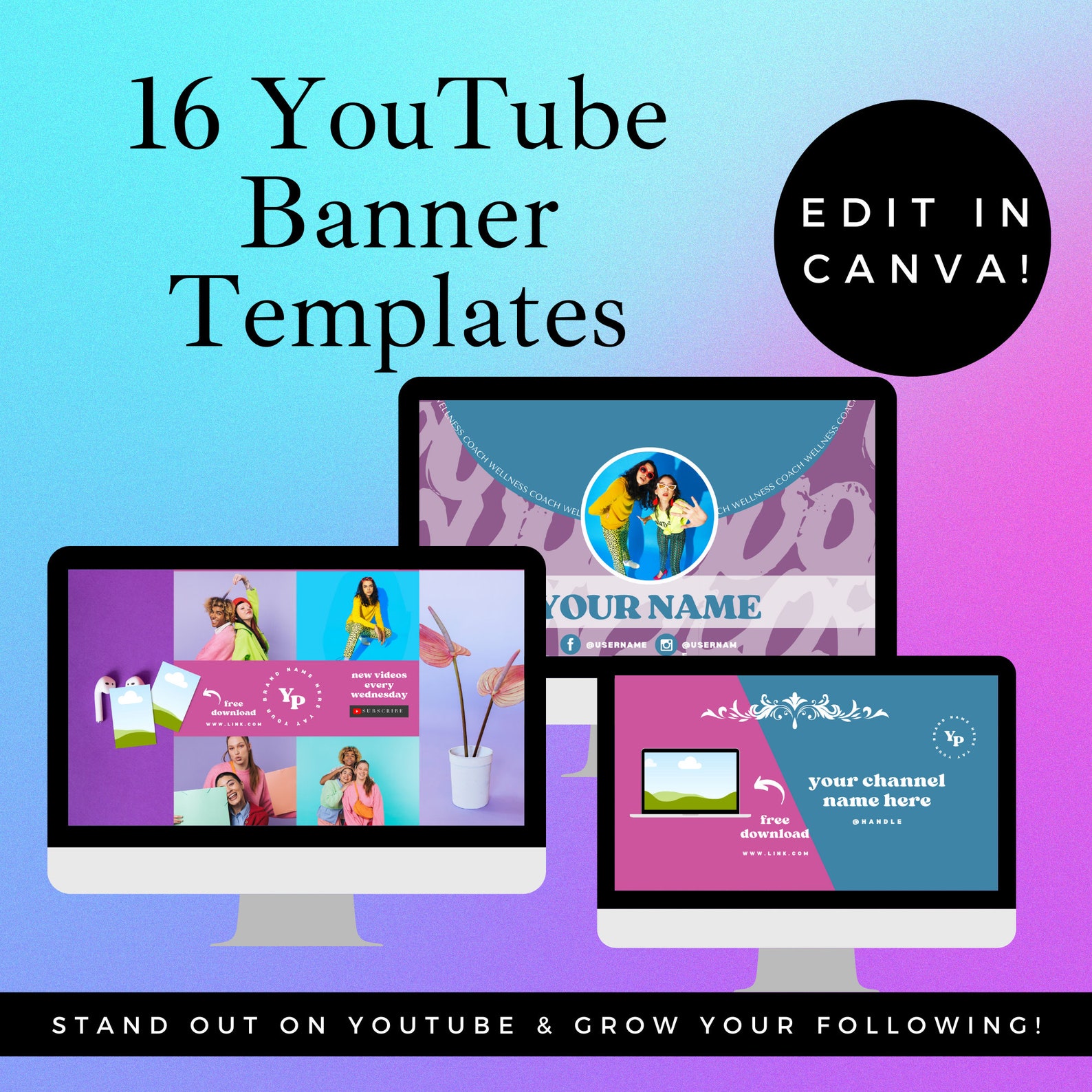 YouTube Banner Retro | Youtube Banner Canva Vorlagen | Vorlage ...