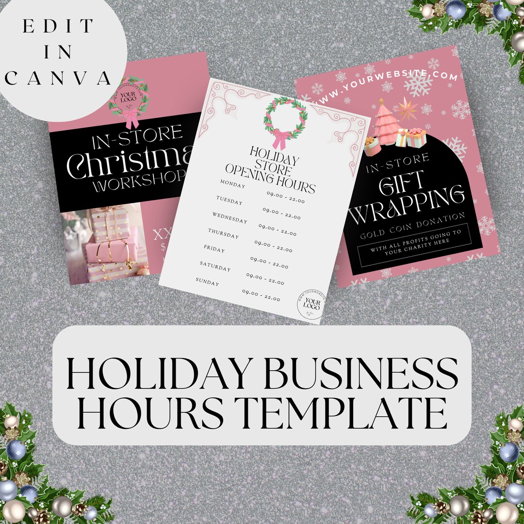 Holiday Store Hours Template | Store Hours Sign | Christmas Hours Sign ...