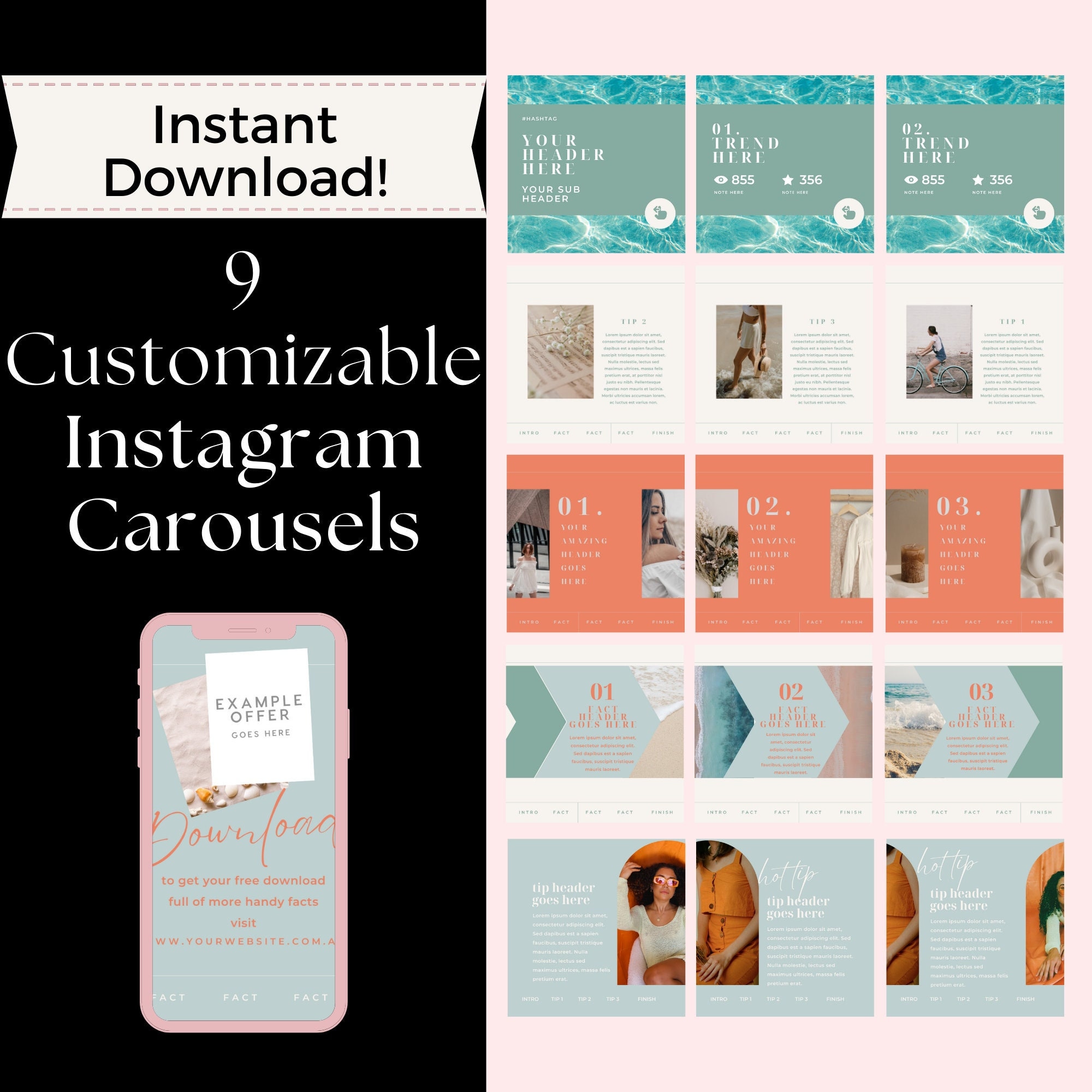 Instagram Carousel Templates INSTANT DOWNLOAD Social Media Templates ...
