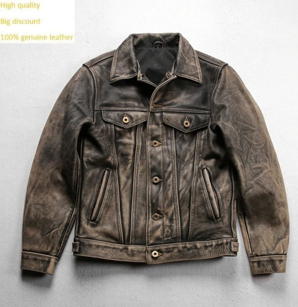 Men Leather Coffee Jacket, Fall/winter Thickening Coat Long Sleeve Zip ...