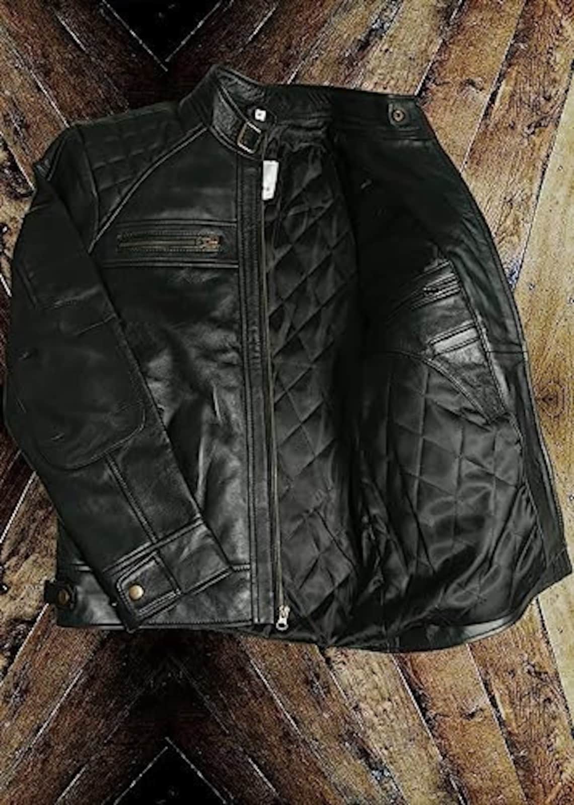 Mens Genuine Leather Biker Jacket Black Lambskin Motorcycle Jackets for ...