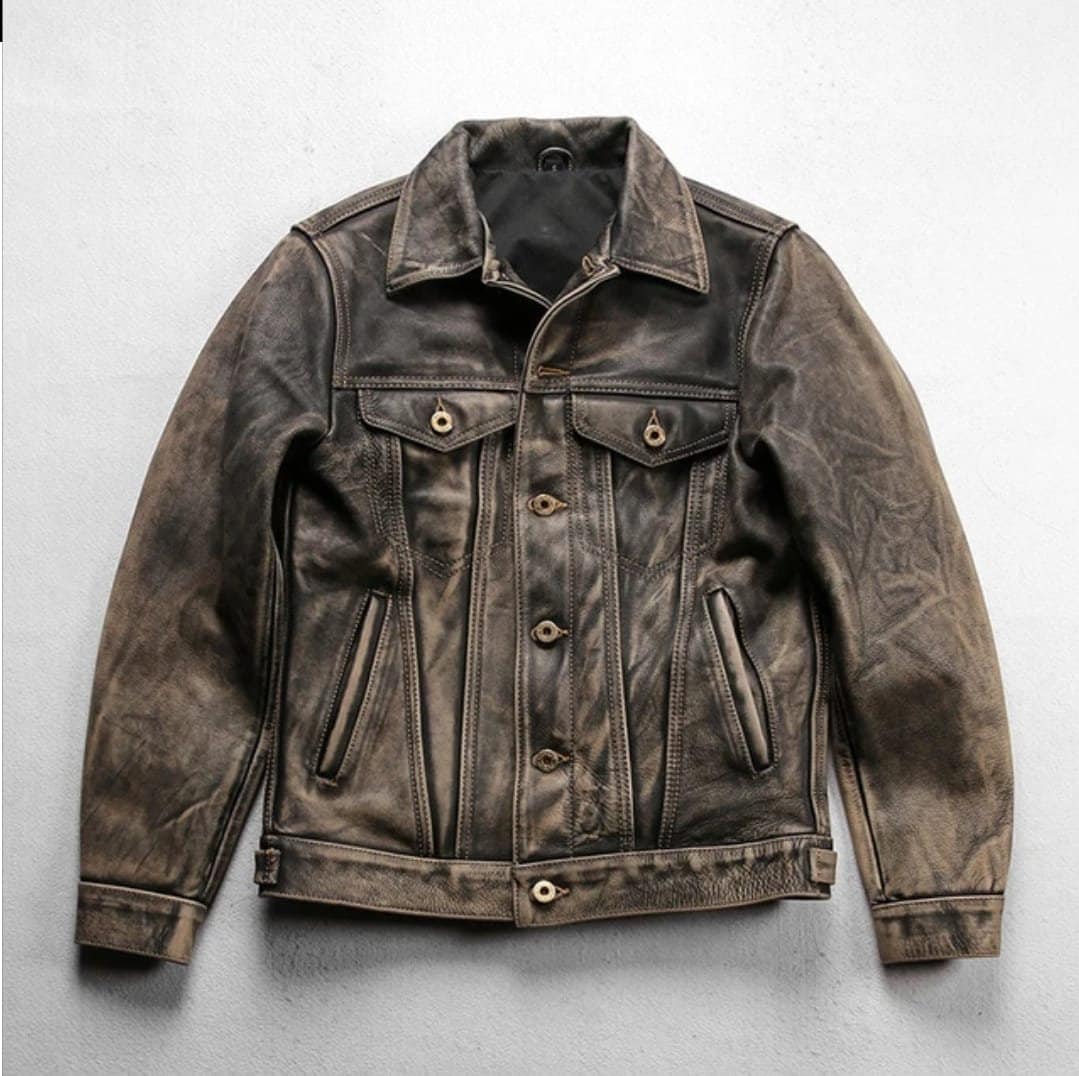 Men Leather Coffee Jacket, Fall/winter Thickening Coat Long Sleeve Zip ...