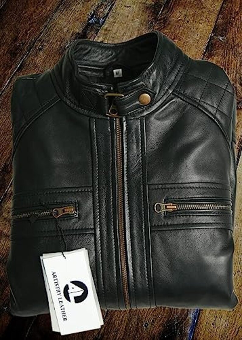 Mens Genuine Leather Biker Jacket Black Lambskin Motorcycle Jackets for ...