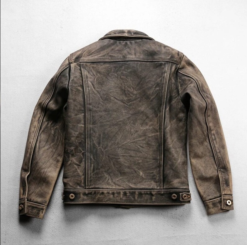 Men Leather Coffee Jacket, Fall/winter Thickening Coat Long Sleeve Zip ...