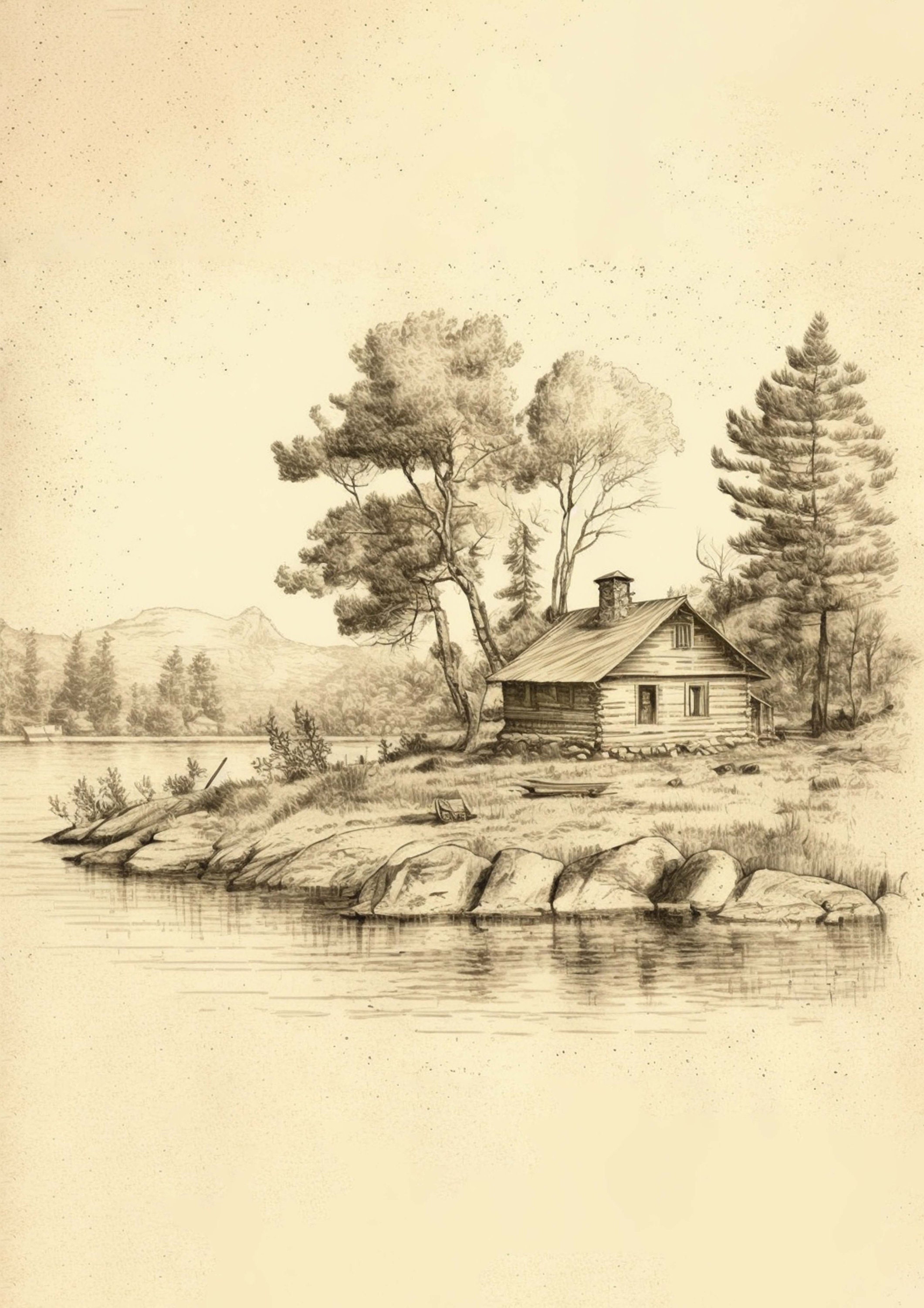 Vintage Laik Sketch of a Hut Printable A3 Download - Etsy