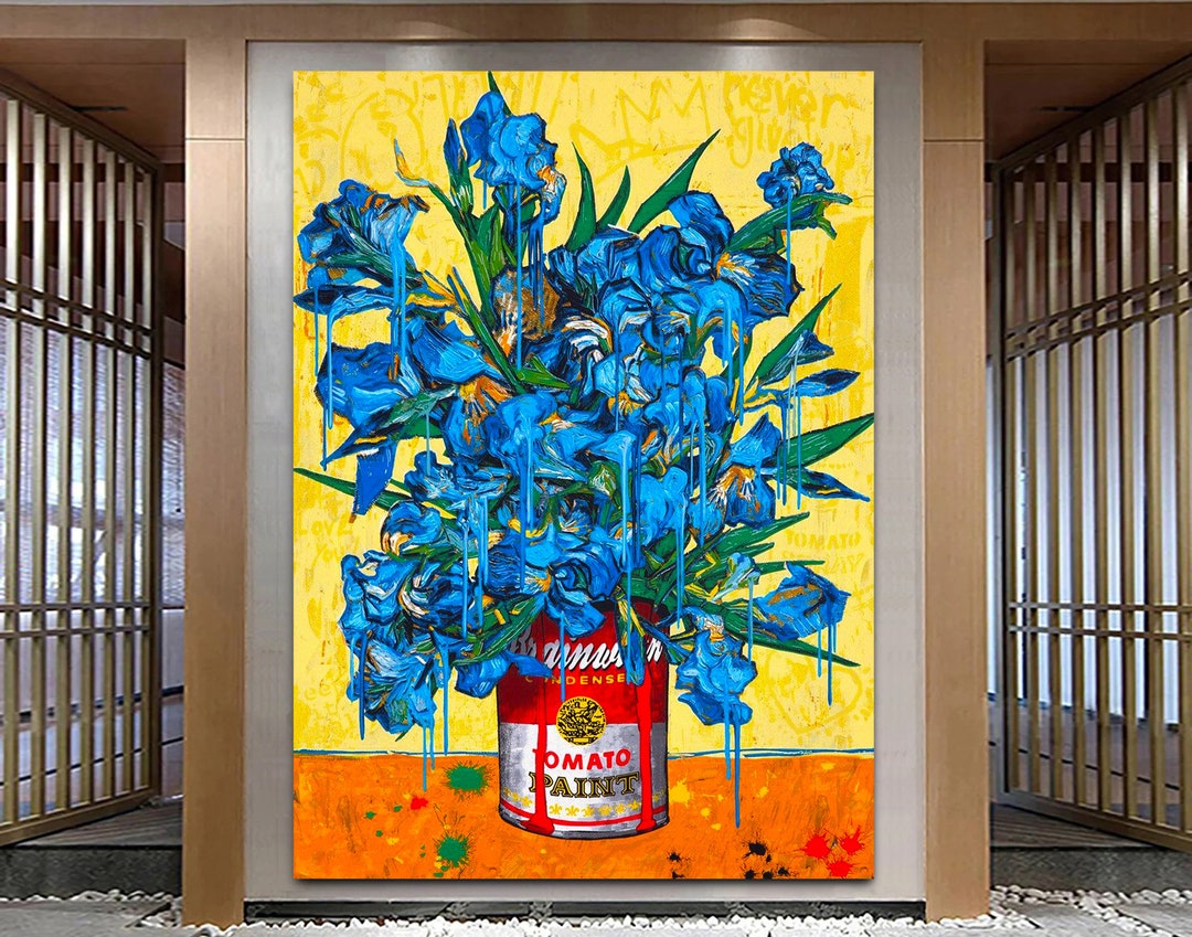 Drip Flowers Iris Printable Canvas Bright Wall Art Extra Large Graffiti ...
