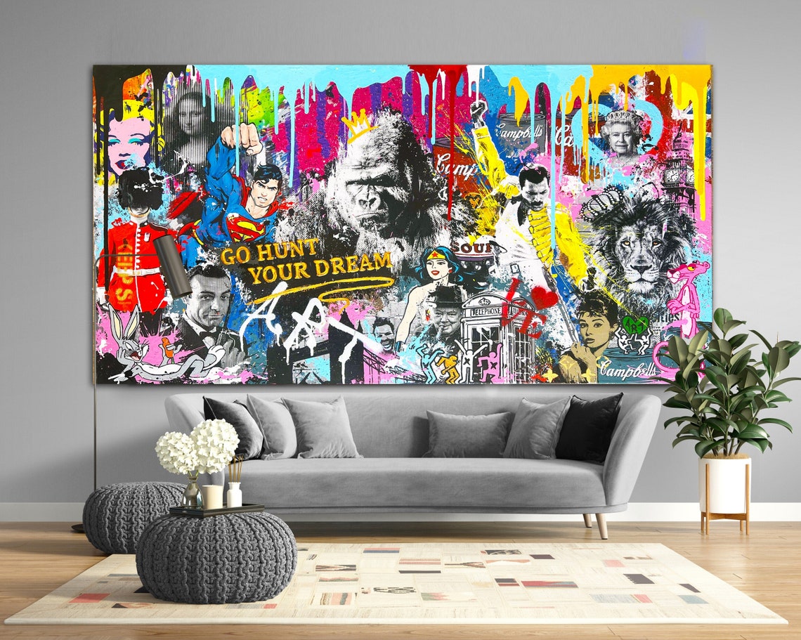 Go Hunt Your Dream Bright Extra Large Graffiti Mural Style Wall Art ...