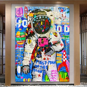 Spaceman NASA Canvas Bright Wall Art Extra Large Graffiti Pop Style Art ...