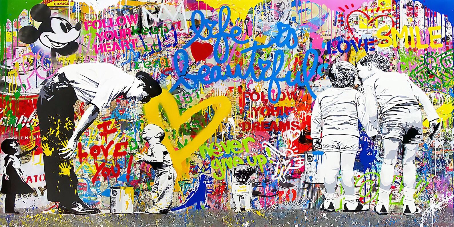 Never Give up Bright Extra Large Graffiti Mural Style Wall Art Urban ...