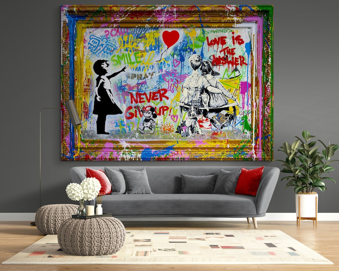 Mr. Brainwash 'never Give Up' Graffiti Canvas Print, Modern Pop Art - Etsy