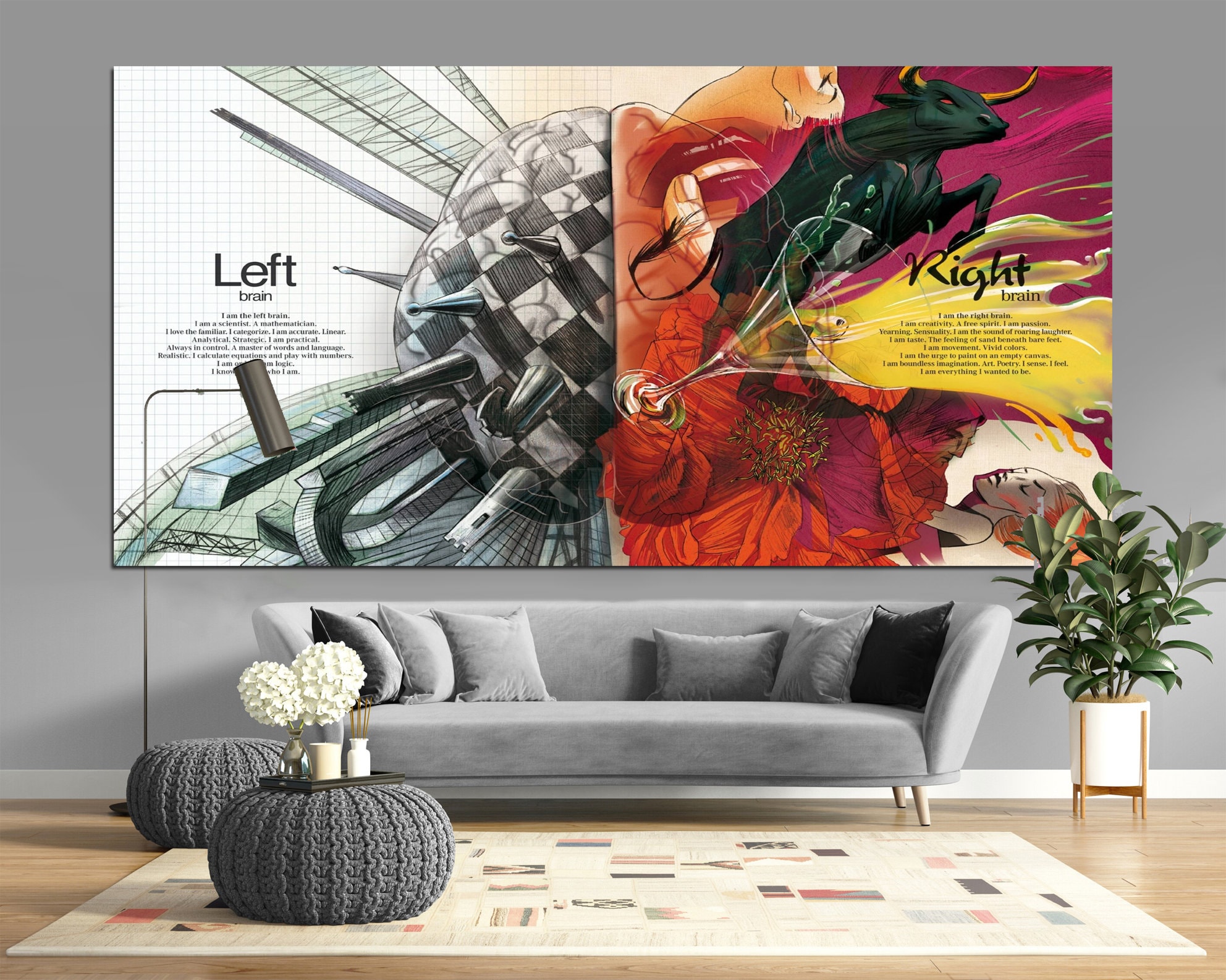 Left Brain and Right Brain Colorful Graffiti Mural Style Wall Art Urban ...