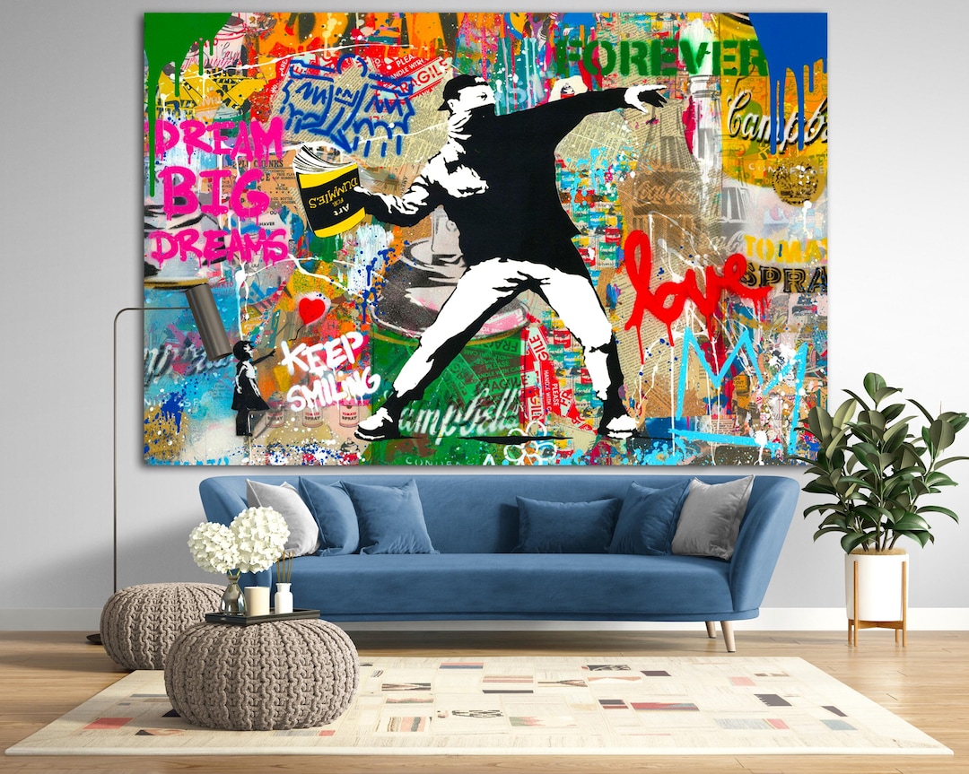 Banksy Thrower Bright Street Pop Art Canvas Print Wall Decor Modern ...