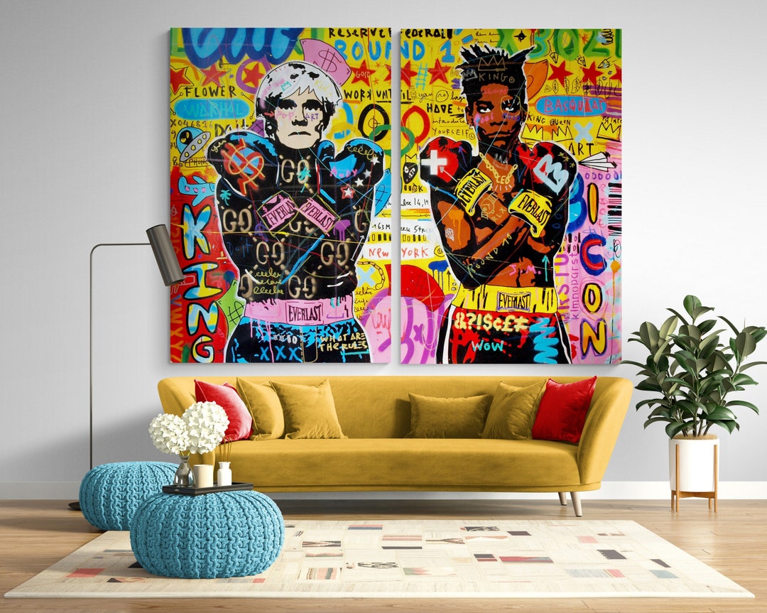 Two Icon Bright Large Graffiti Style Wall Art Pop Print on Canvas ...
