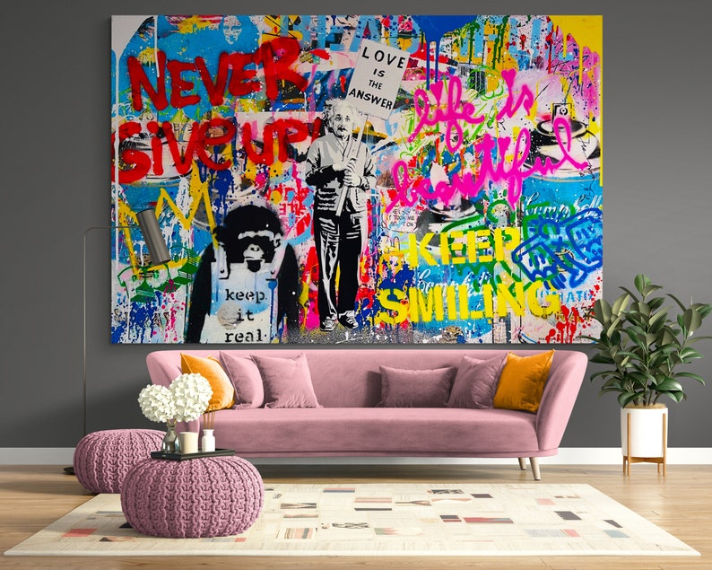 Never Give up Bright Street Pop Art Canvas Print Wall Decor Modern ...