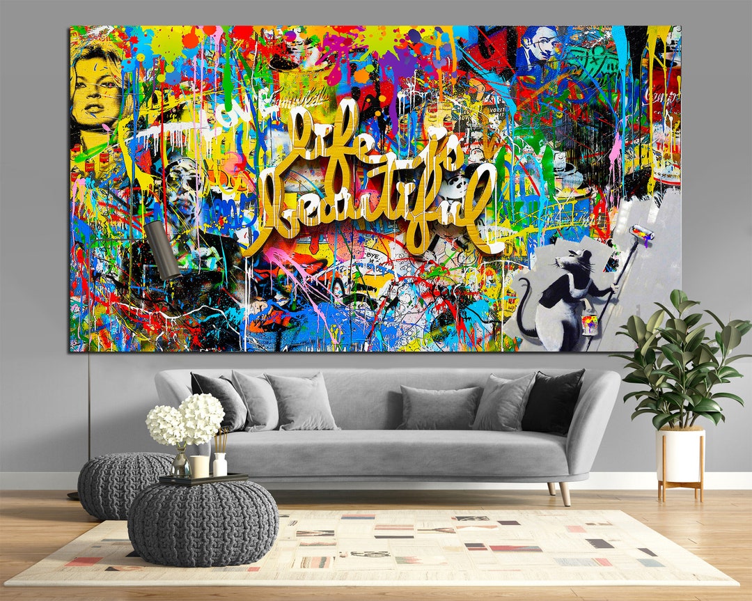 Little Artist Bright Extra Large Graffiti Mural Style Wall Art Urban ...