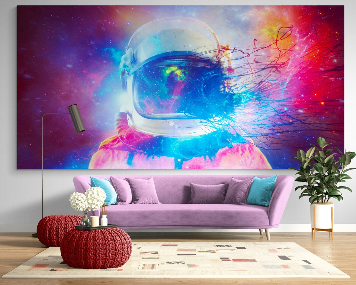 Space Man Bright Neon Canvas Print Graffiti Mural Style Wall Art Urban ...