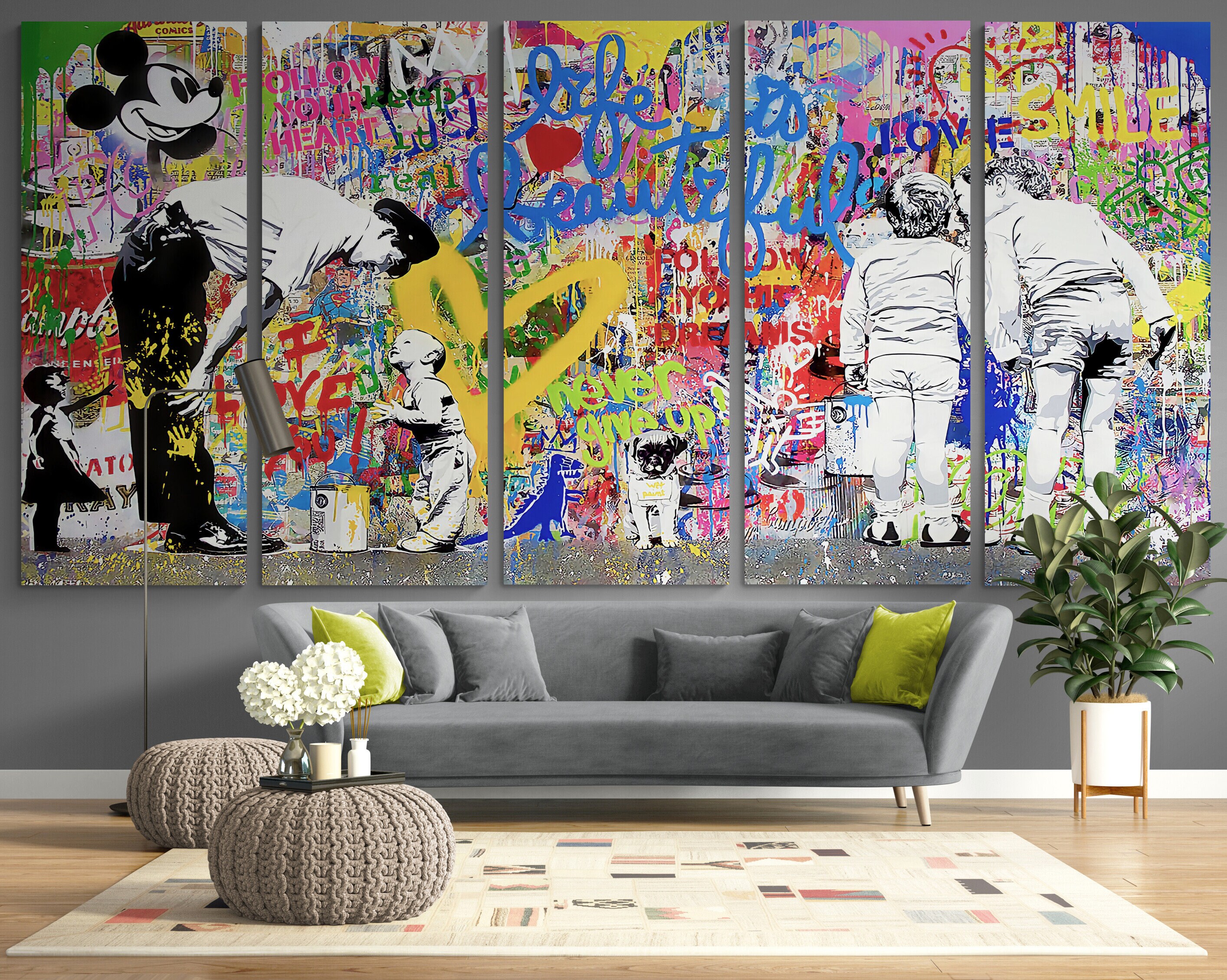 Never Give up Bright Extra Large Graffiti Mural Style Wall Art Urban ...