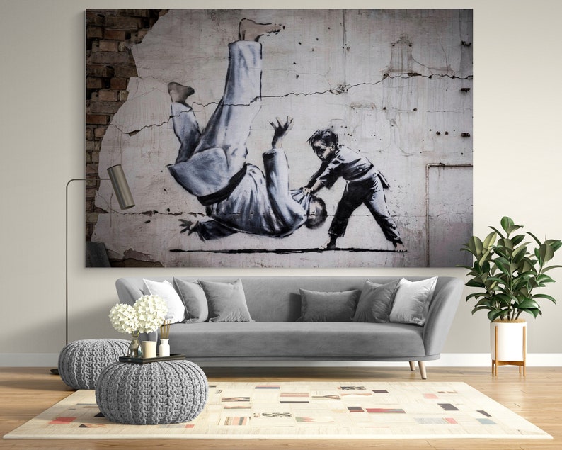 Boy Defeating Putin Banksy Ukraine Bright Print Art Canvas Modern Wall ...