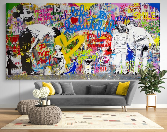 Never Give up Bright Extra Large Graffiti Mural Style Wall Art Urban ...