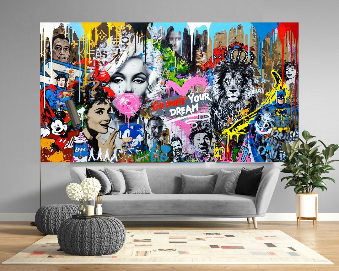 Go Hunt Your Dream Bright Extra Large Graffiti Mural Style Wall Art ...