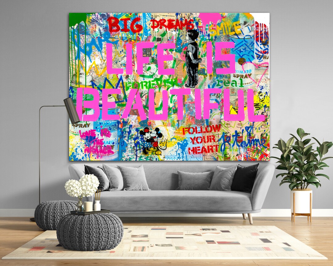Life is Beautiful Bright Street Pop Art Canvas Print Wall Decor Modern ...