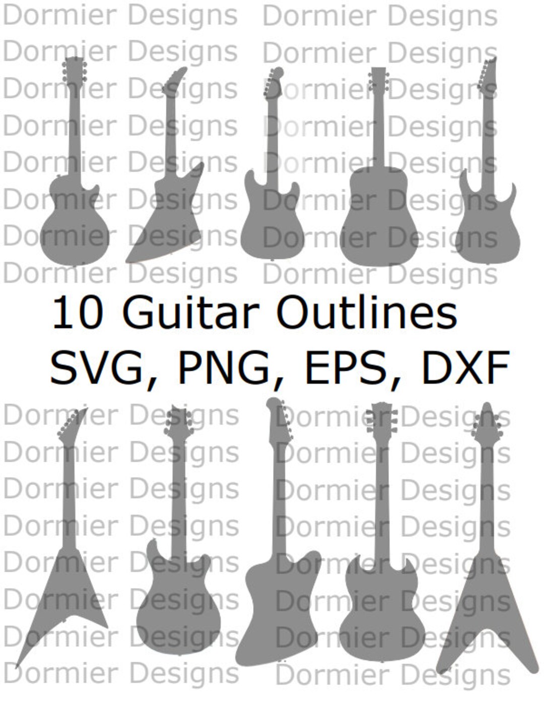10 to Scale Guitar Outlines (svg, Png, Dxf, Eps) - Etsy