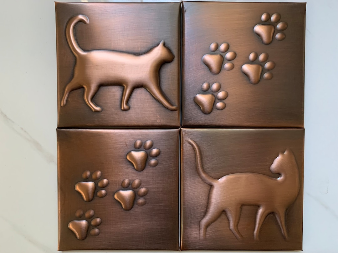 Cat Copper Tile Backsplash Custom Copper Cat Wall Decor Set - Etsy