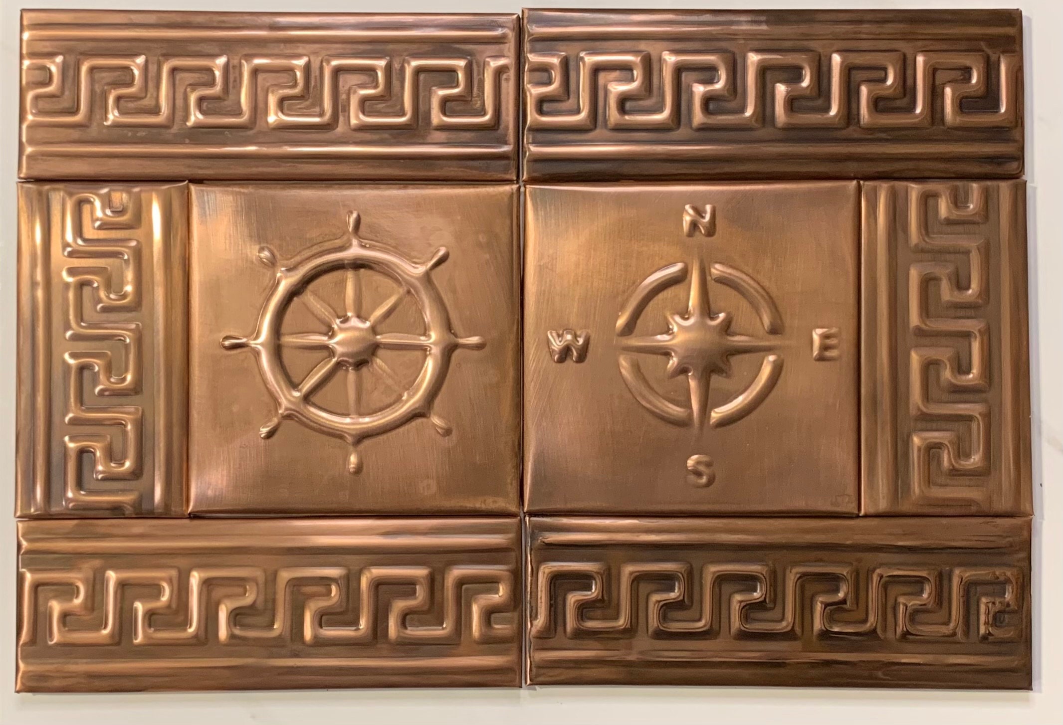 Nautical Copper Tile Backsplash, Handmade Copper Wall Art Set of 8 ...