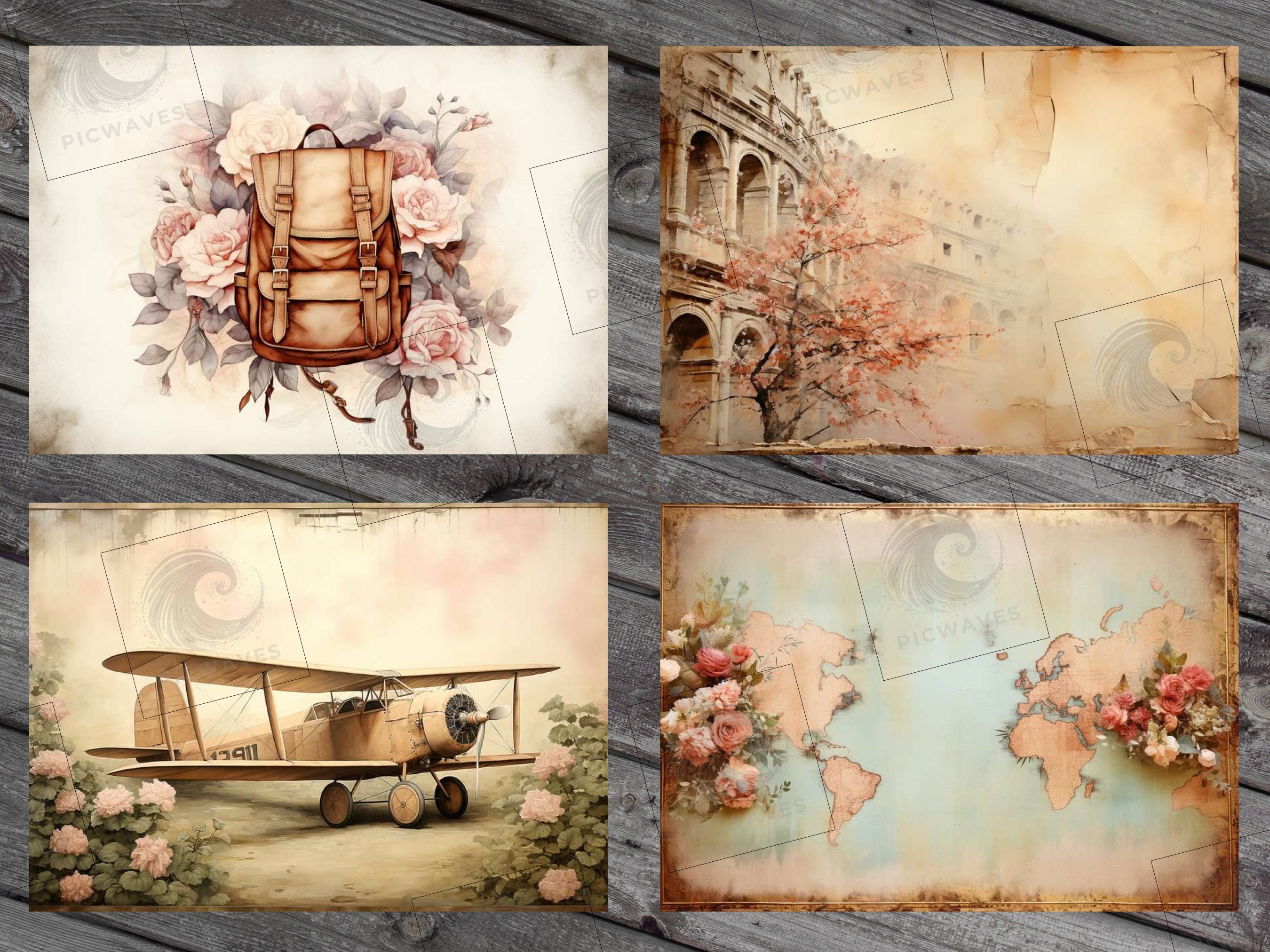 Vintage Travel Junk Journal Pages 20 Vintage Travel Double Pages ...