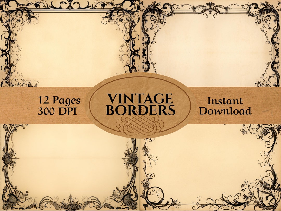 Basic Vintage Border Junk Journal Pages - 12 Double Printable Bordered ...