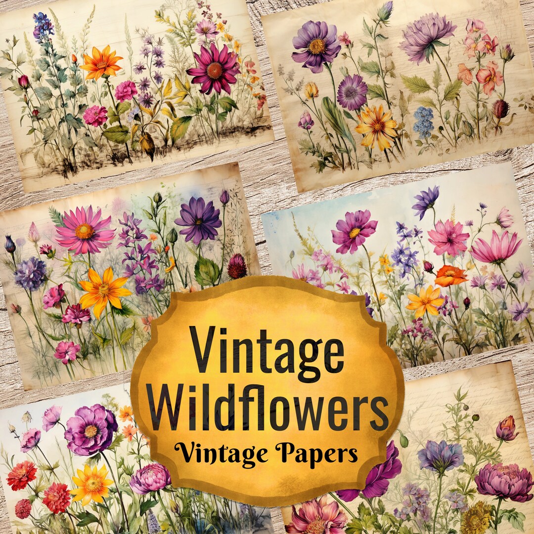 Vintage Wildflower Journal Pages – Printable Floral Ephemera (JPG) - Etsy