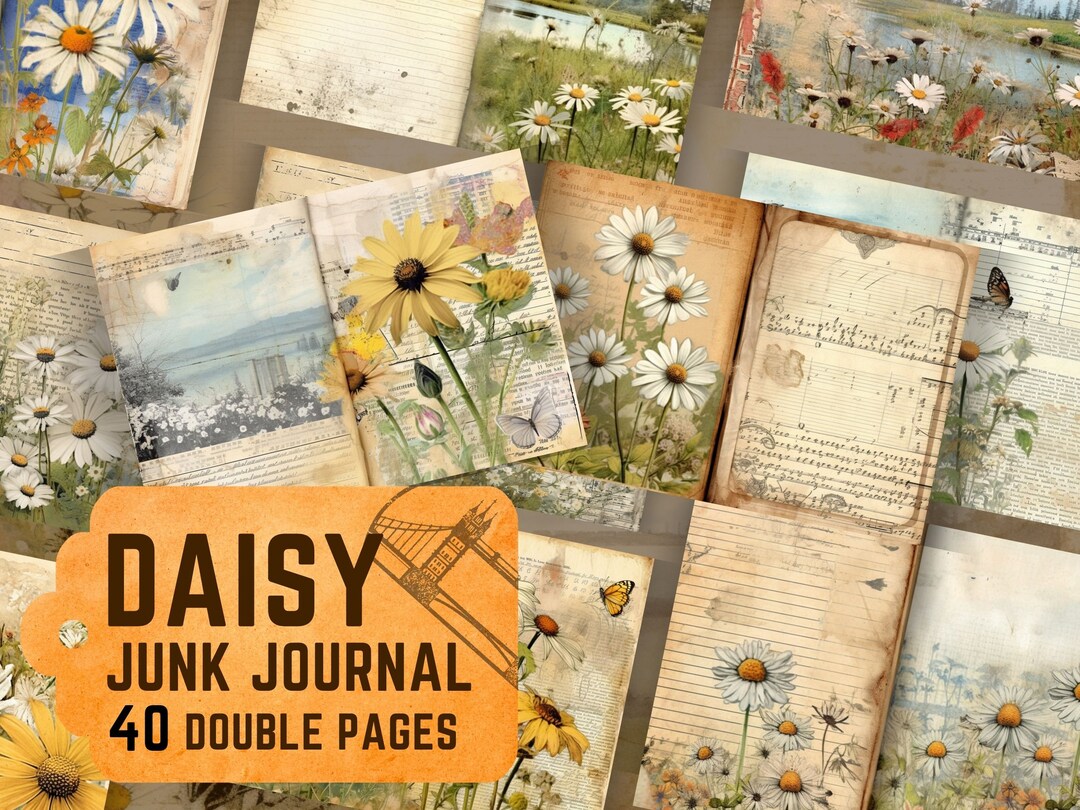 40 Double Daisy Pages Daisy Junk Journal Pages Digital Download ...