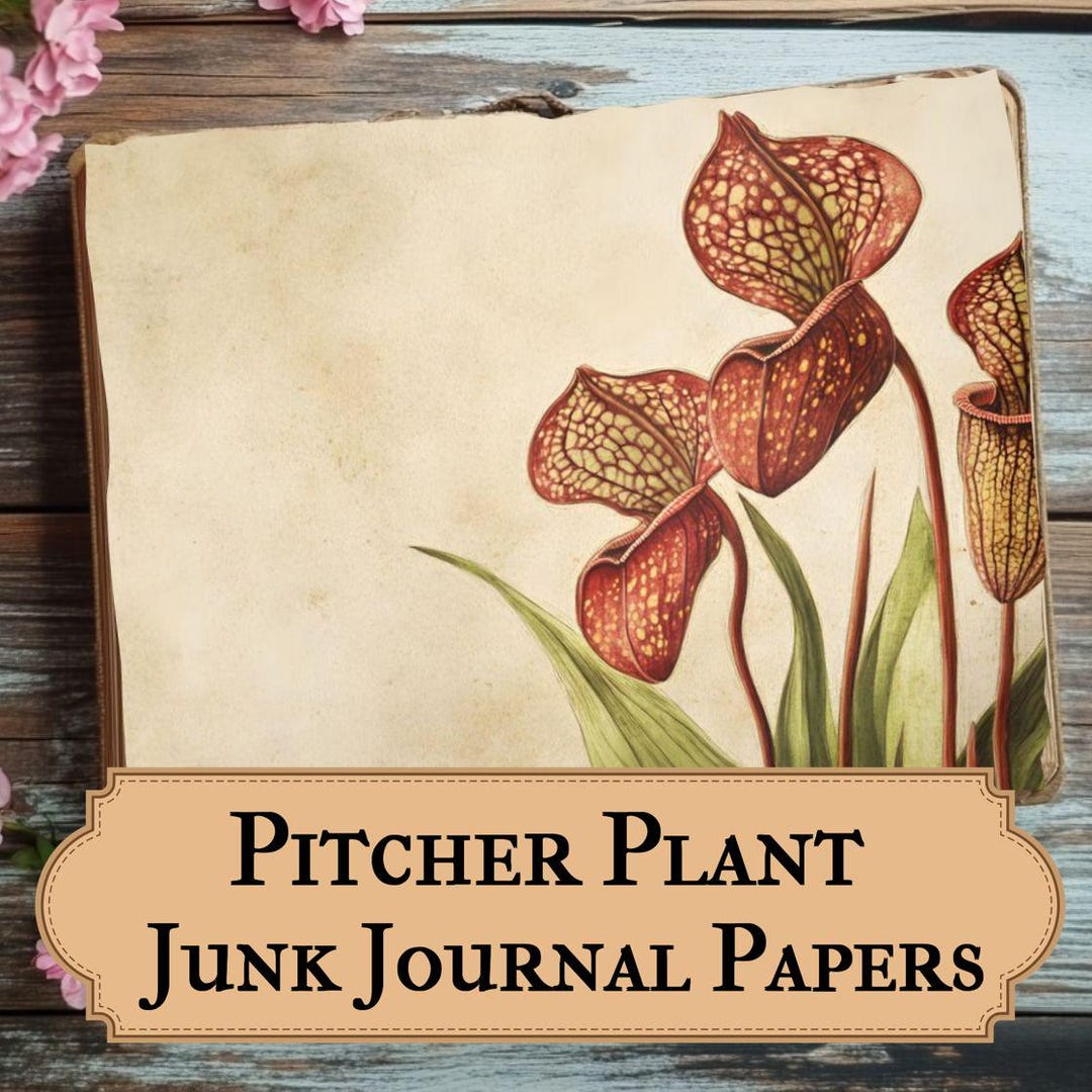 Pitcher Plant Junk Journal Paper, Vintage Carnivorous Botanical Digital ...