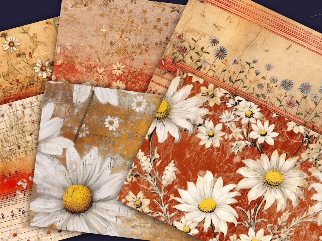 12 Double Daisy Pages Daisy Junk Journal Pages Digital Download ...