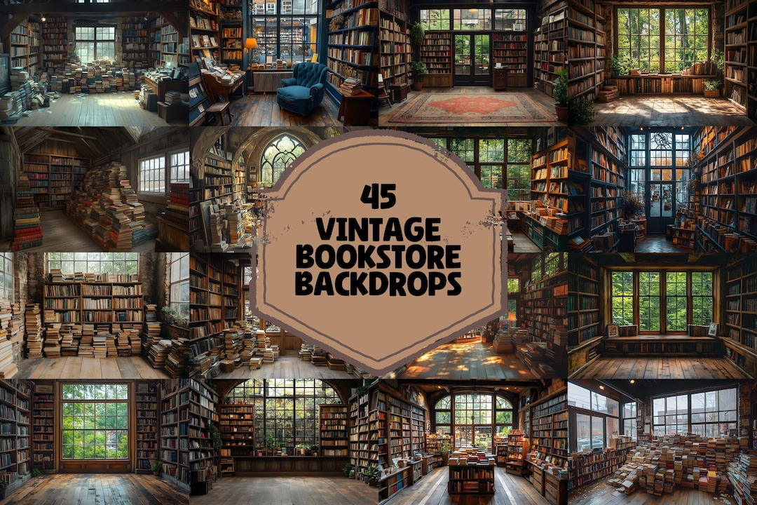Vintage Bookstore Backdrops | Cozy Reading Nook | Digital Library ...