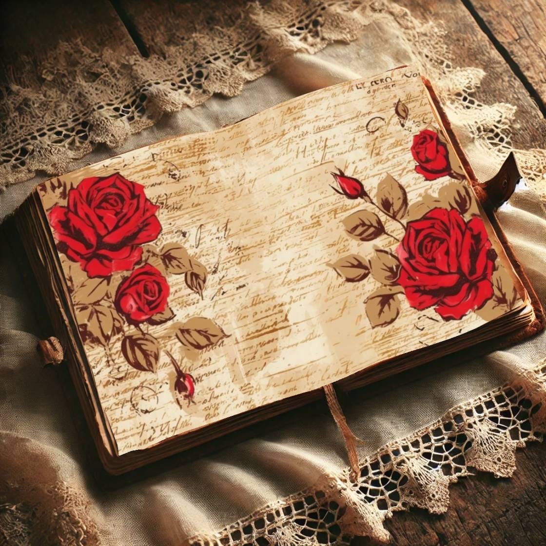 Red Roses Vintage Craft Paper Pack - Floral Junk Journal Pages for ...