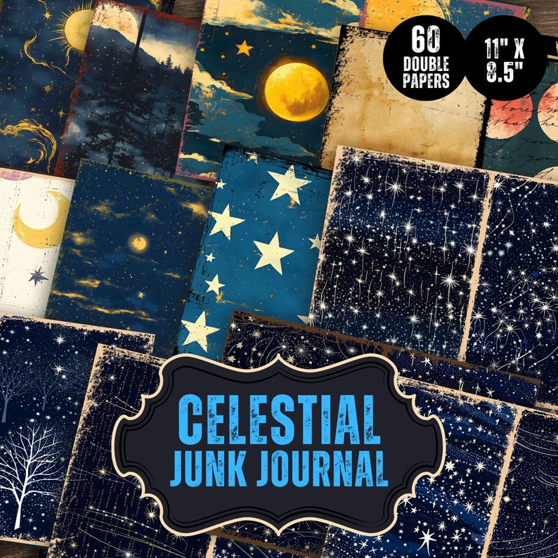 Moon & Celestial Junk Journal Kit - Printable Ephemera (US Letter) - Etsy