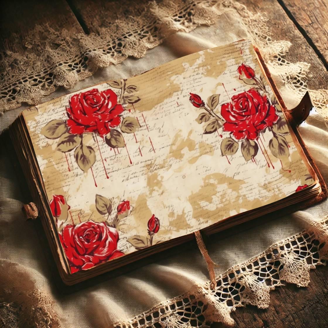 Red Roses Vintage Craft Paper Pack - Floral Junk Journal Pages for ...