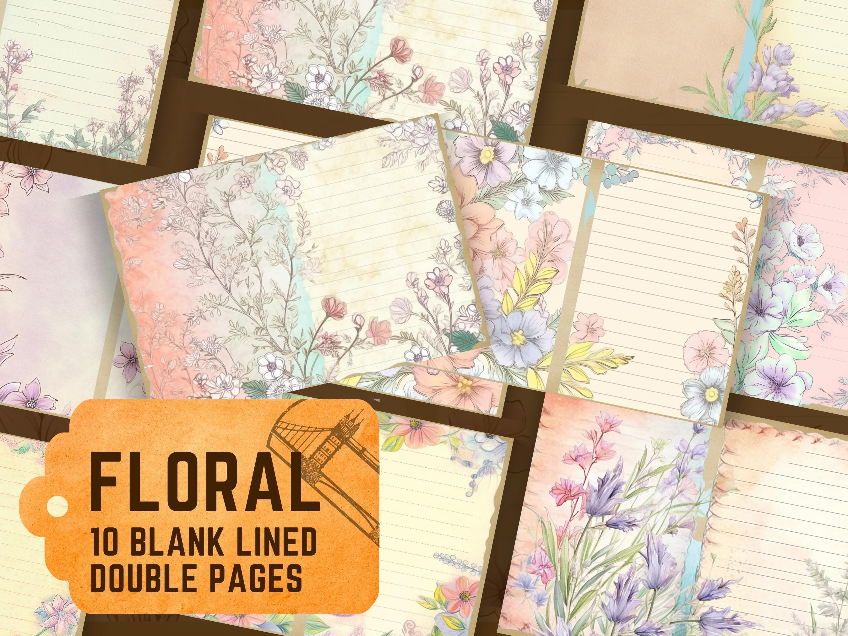 Floral Blank Lined Journal Pages Flower Junk Journal Pages Digital ...