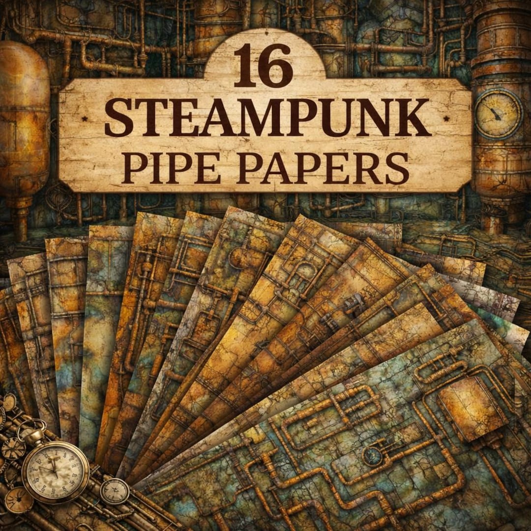 16 Steampunk Pipes Digital Paper Pack | Industrial Mechanical ...