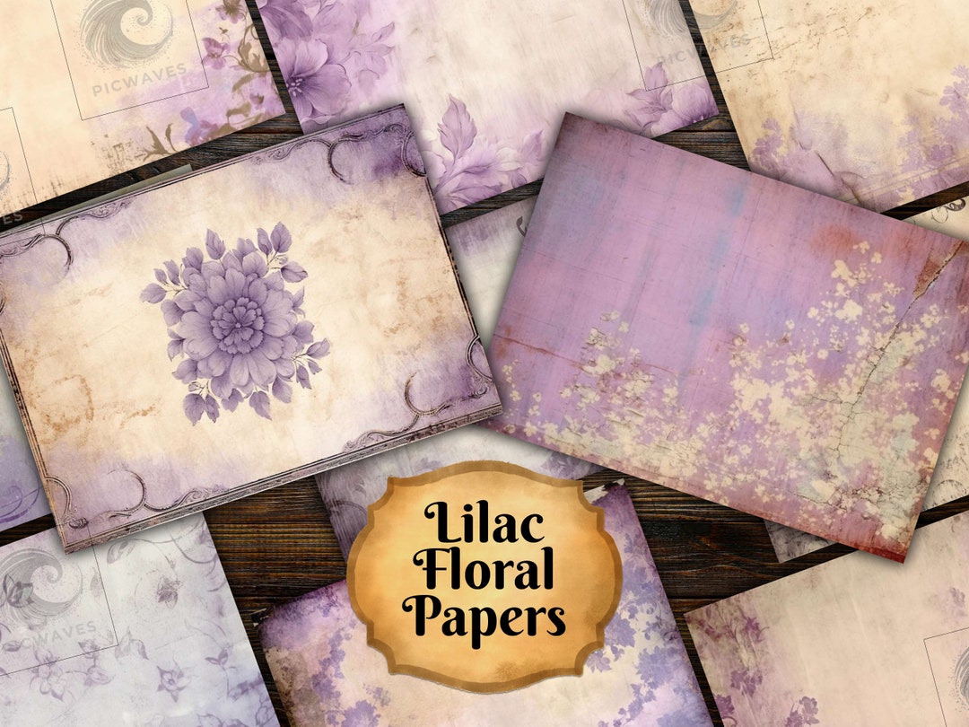 12 Vintage Lilac Floral Junk Journal Basic Pages, Flower Junk Journal ...