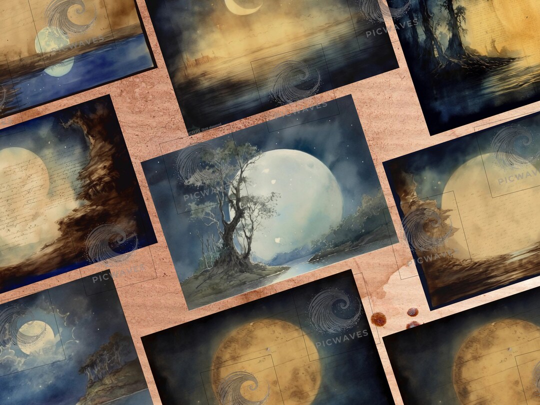 Moon Junk Journal Pages 12 Moon Double Pages Printable Pages Moon and ...