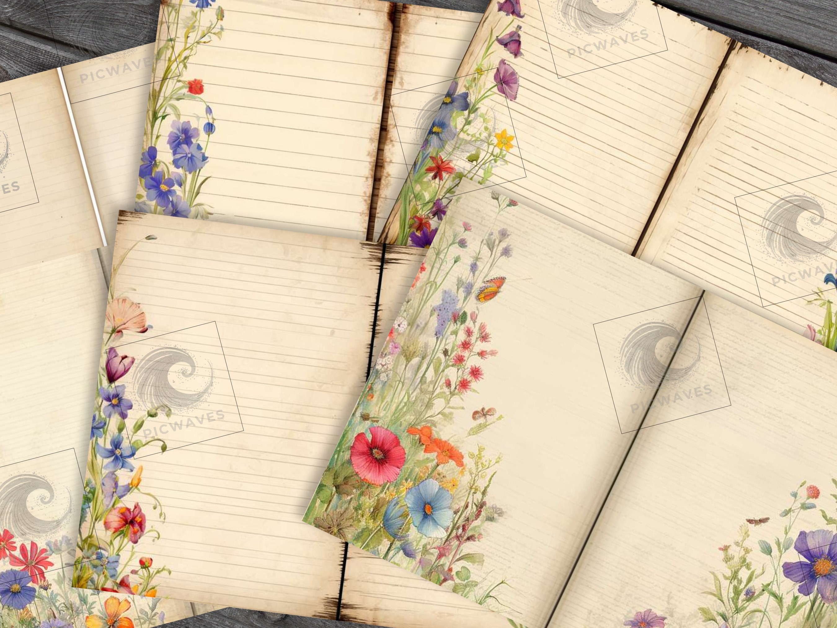 Wildflower Blank Lined Journal Pages Flower Junk Journal Pages Digital ...