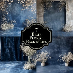 7 Blue Floral Backdrops, Vintage Flower Backgrounds, Digital Blue ...