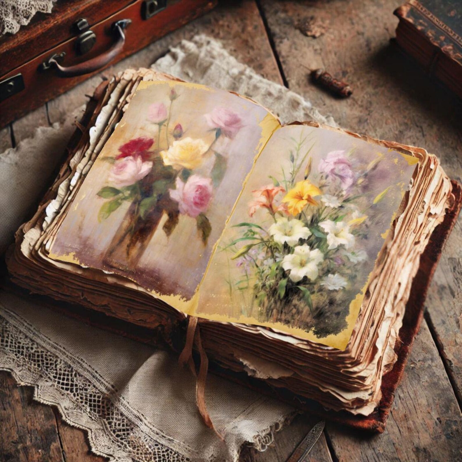 Flower Bunches Vintage Junk Journal Pages - Printable Scrapbook Kit ...