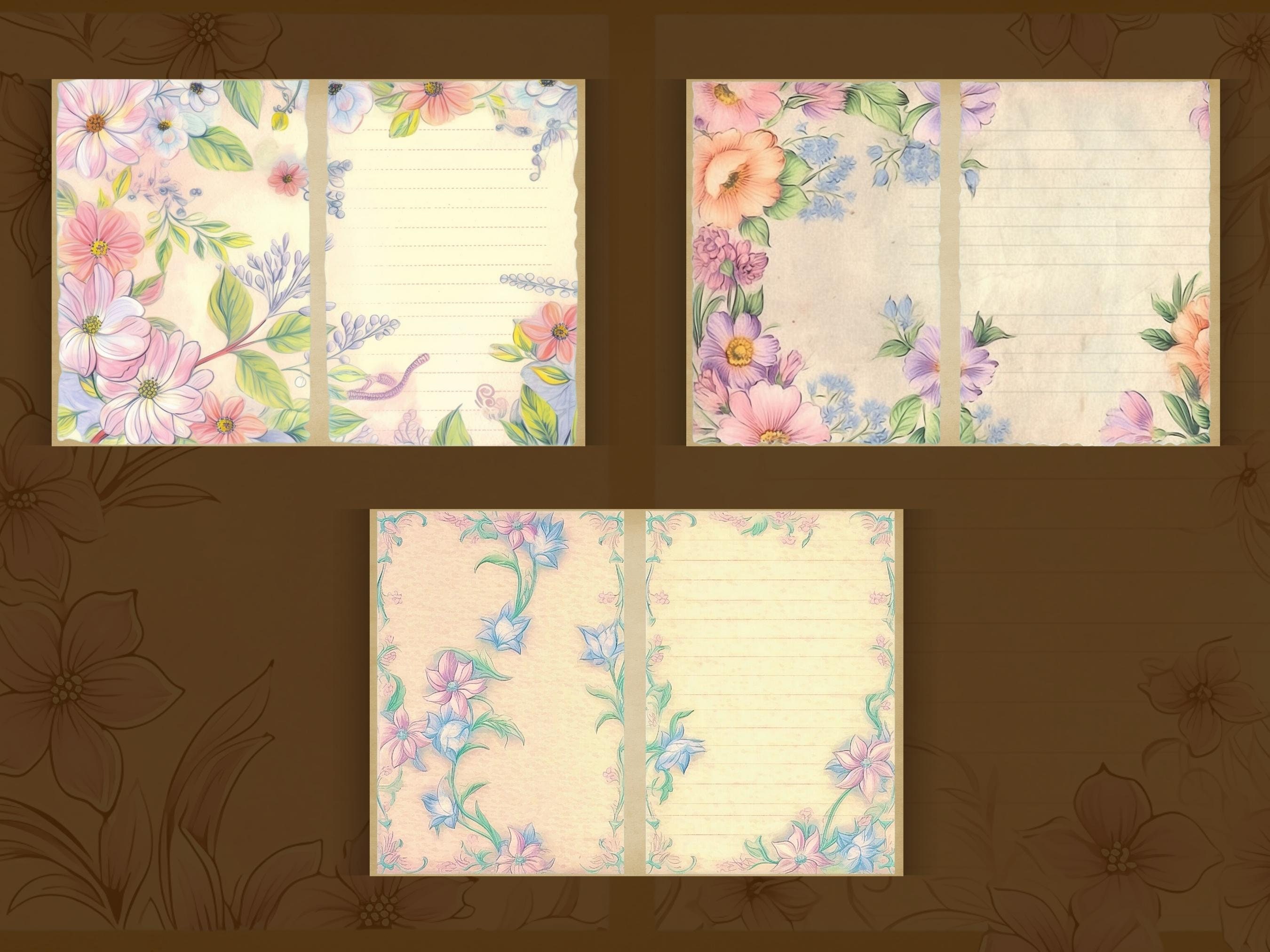 Floral Blank Lined Journal Pages Flower Junk Journal Pages Digital ...