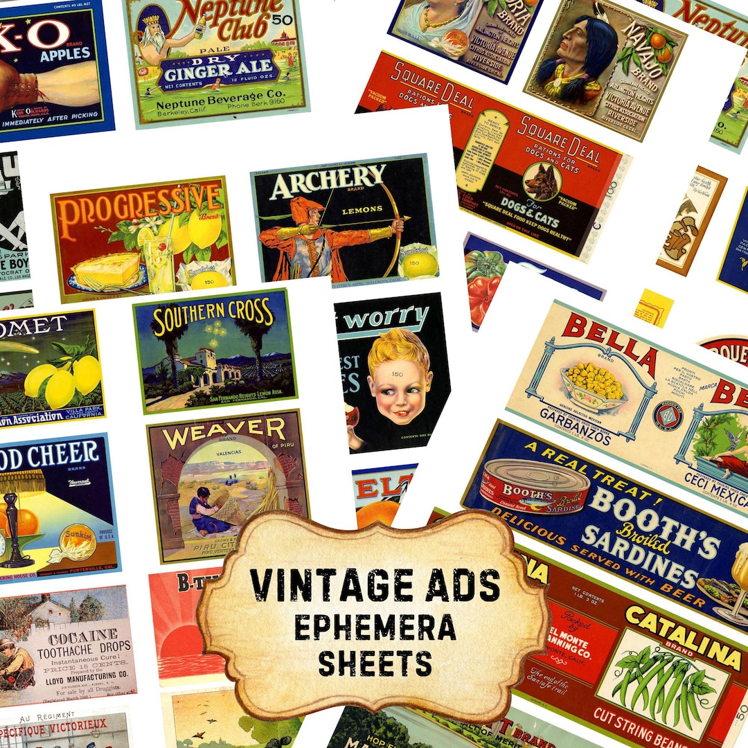 Printable Vintage Ads Ephemera Cutout Sheet - Digital Collage Papers ...